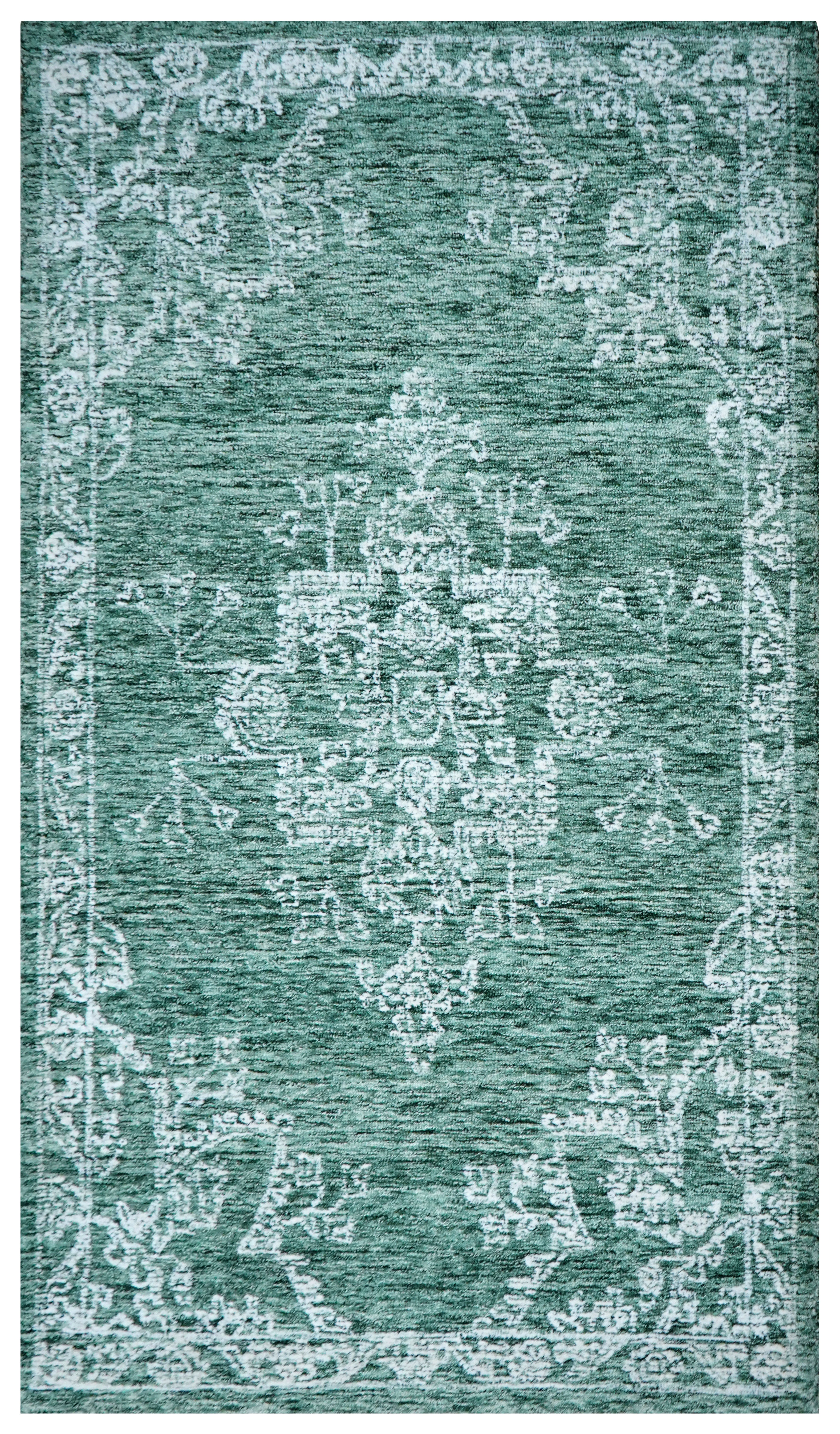 Hand Tufted Teal Green Rug - Vintage Distressed Shabby Chic Wool ...