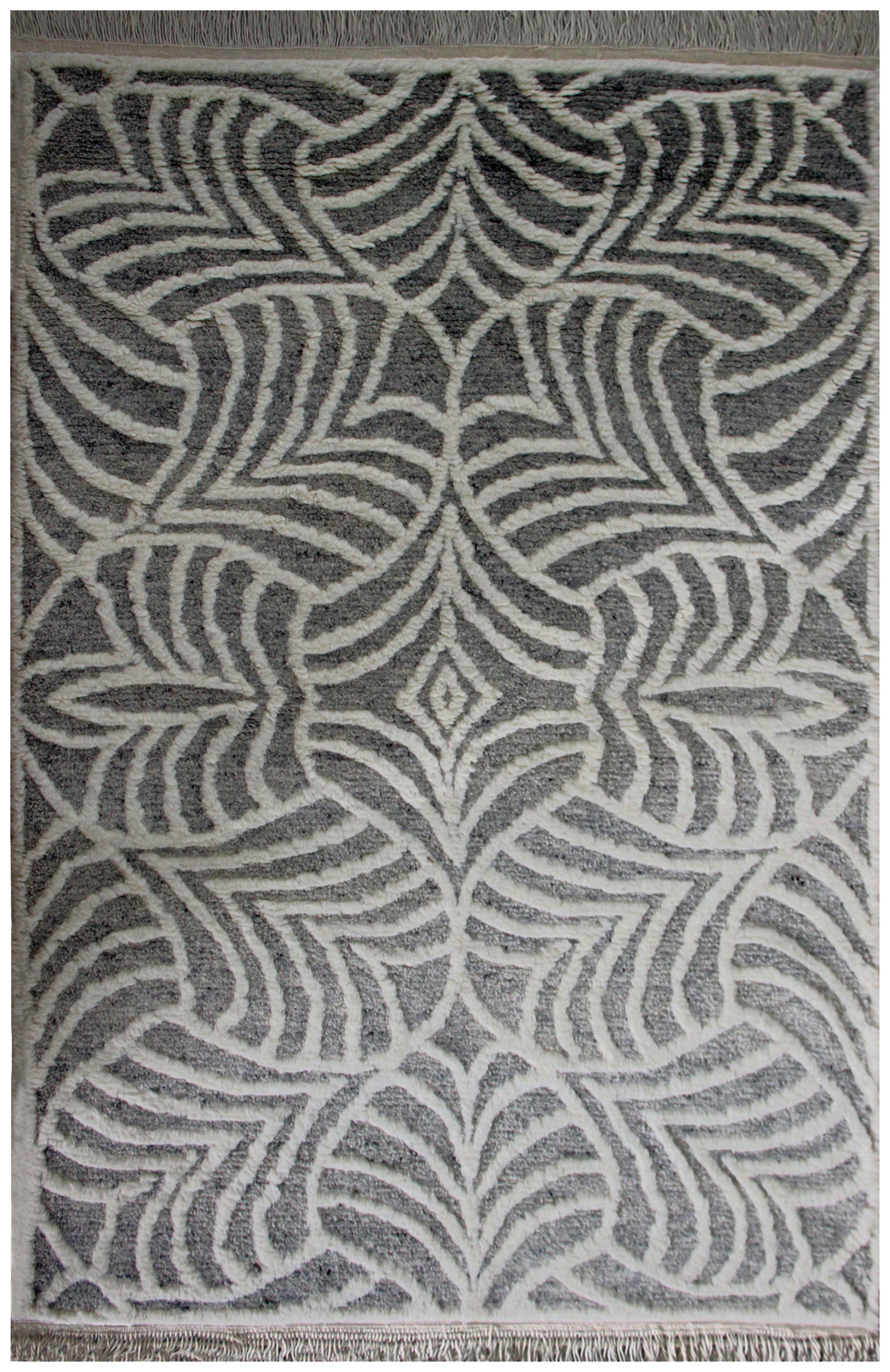 Hand Knotted Ivory Gray Swirl Rug 5.6x8' - Hand Carved Texture – Tufts ...